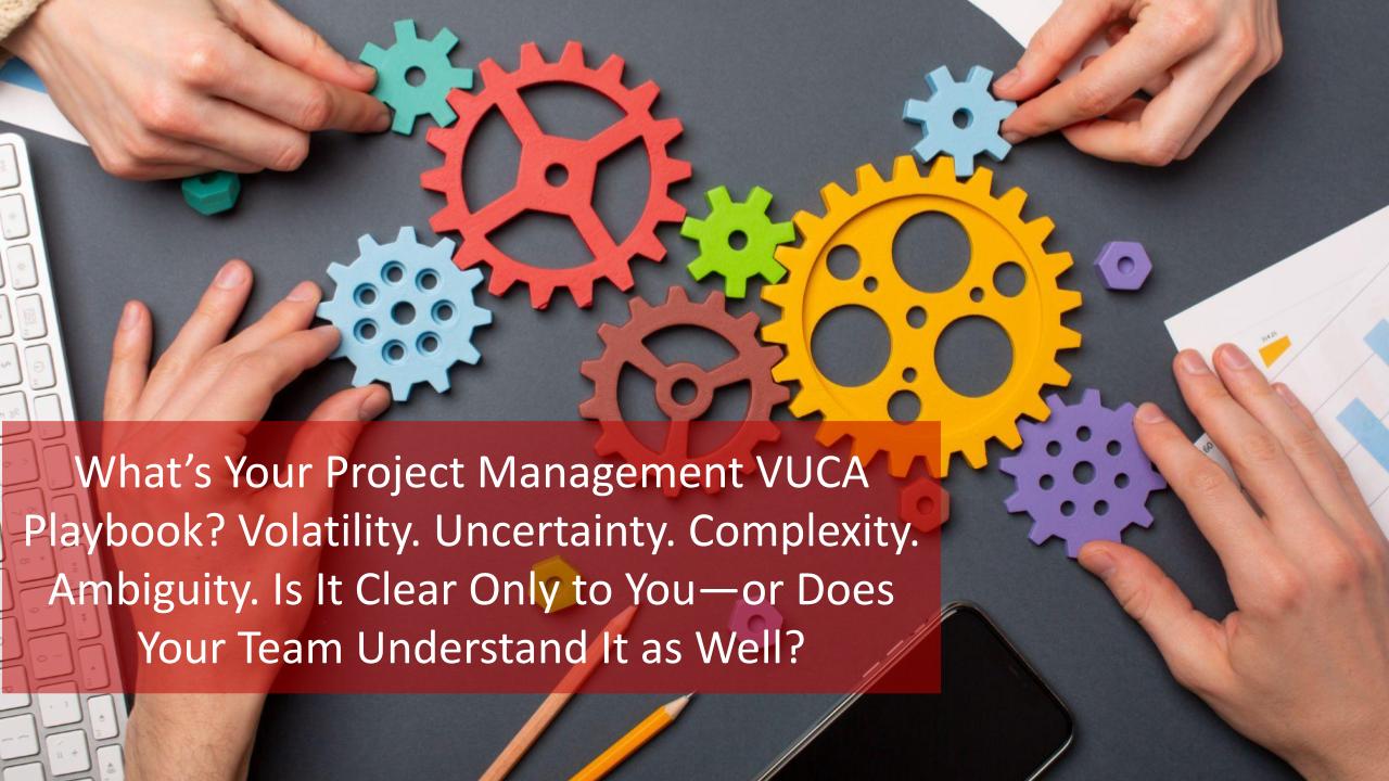 What’s Your Project Management VUCA Playbook? Volatility. Uncertainty. Complexity. Ambiguity. Is ...